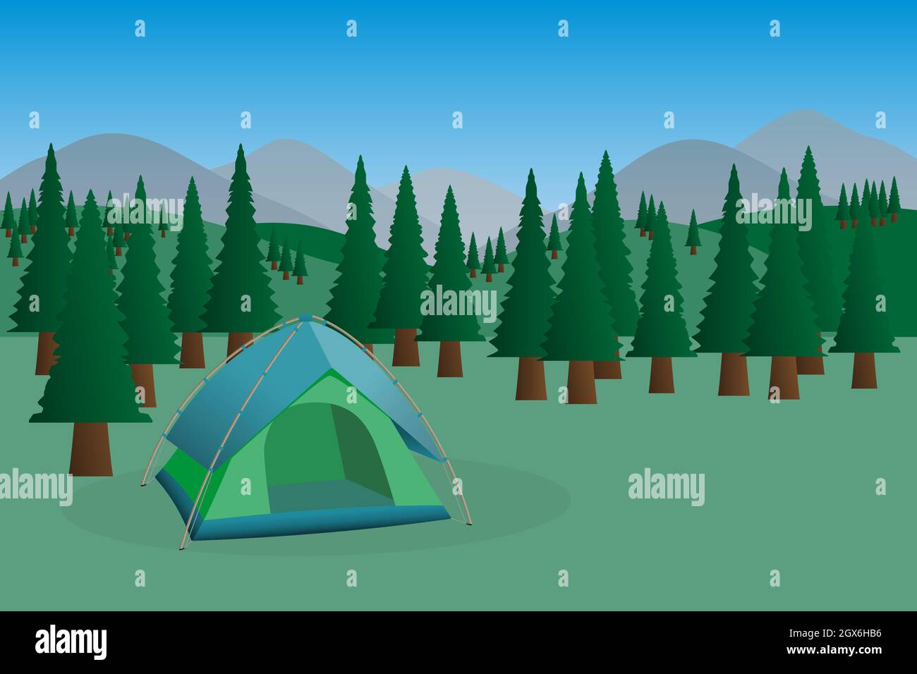 Tent camp camping campsite forest pine trees wilderness Stock Vector ...