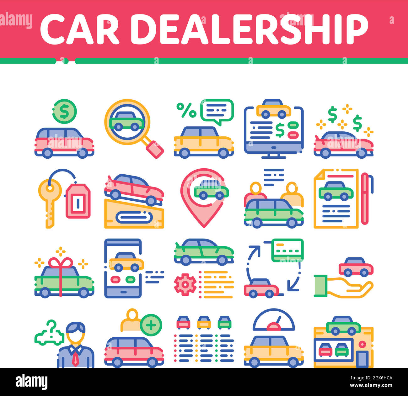 Car Dealership Shop Collection Icons Set Vector Stock Vector Image ...