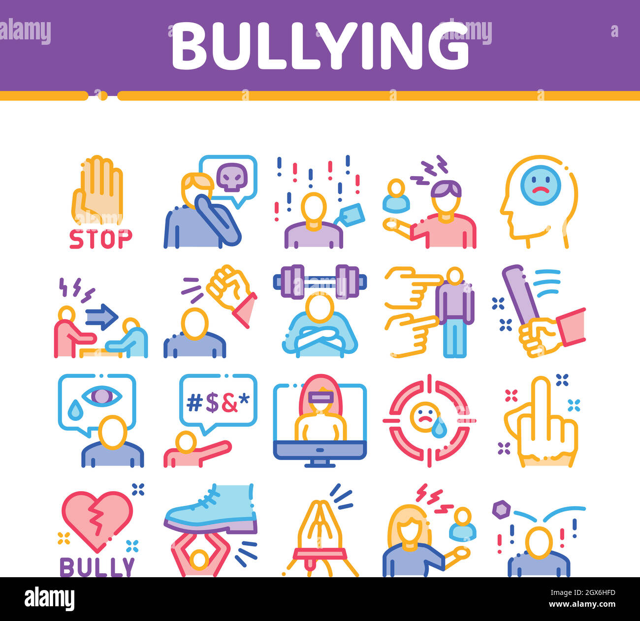 Bullying Aggression Collection Icons Set Vector Stock Vector Image