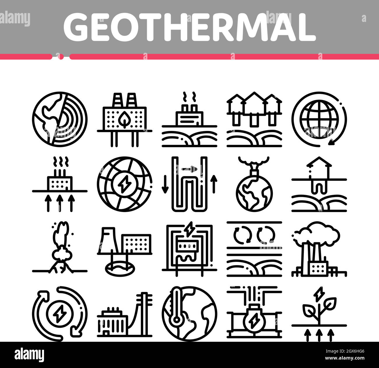 Geothermal Energy Collection Icons Set Vector Illustrations Stock ...