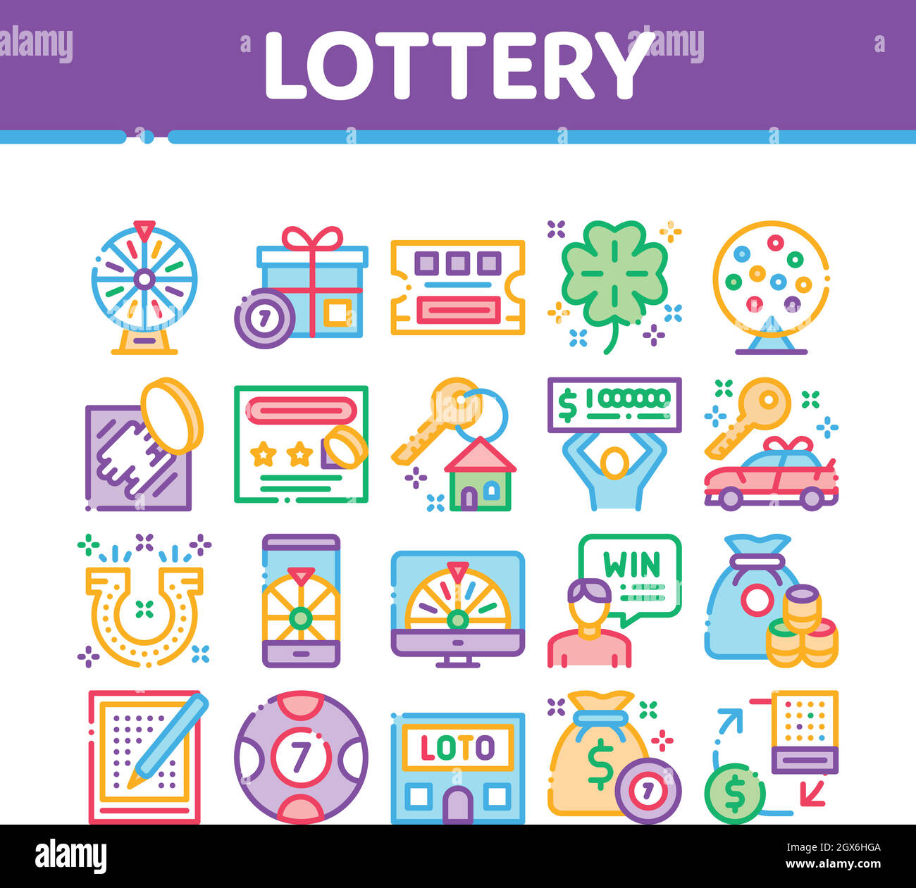 Lottery Gambling Game Collection Icons Set Vector Stock Vector Image ...