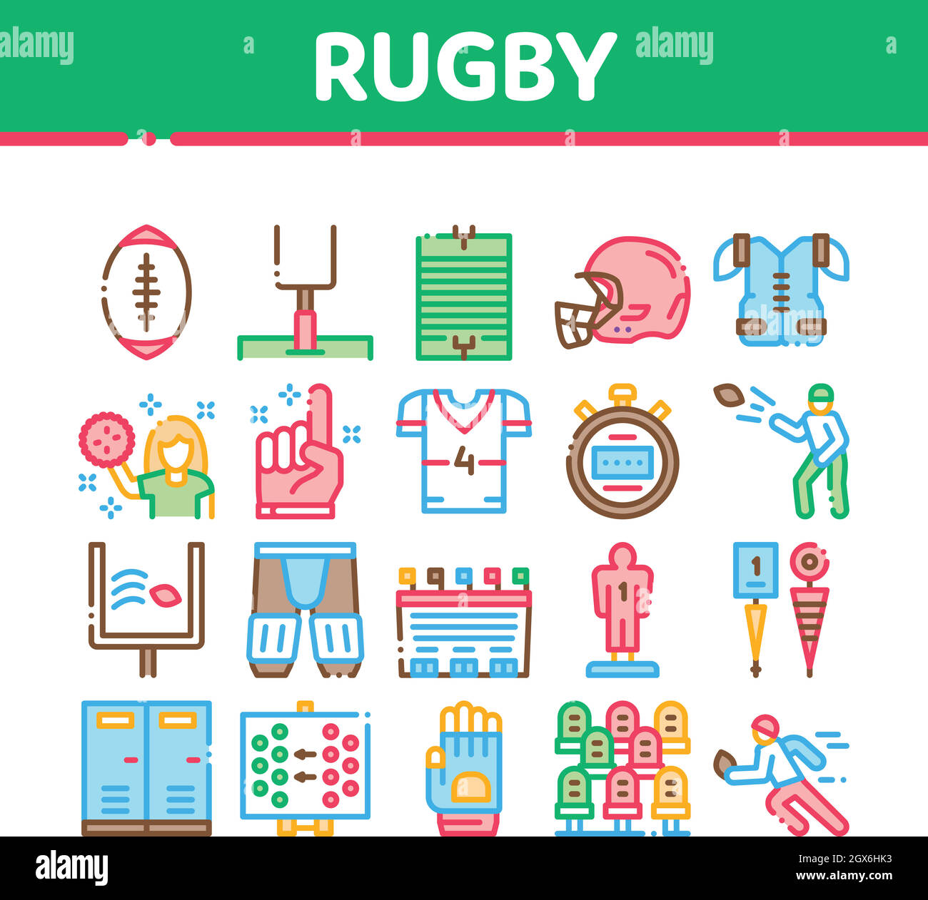 Rugby Sport Game Tool Collection Icons Set Vector Stock Vector Image ...