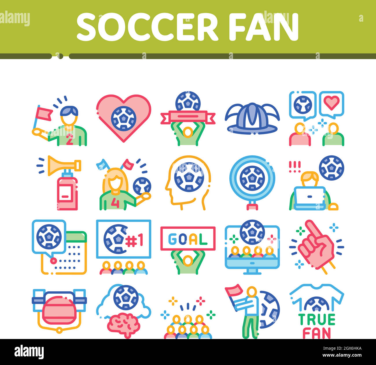 Soccer Fan Attributes Collection Icons Set Vector Stock Vector Image ...