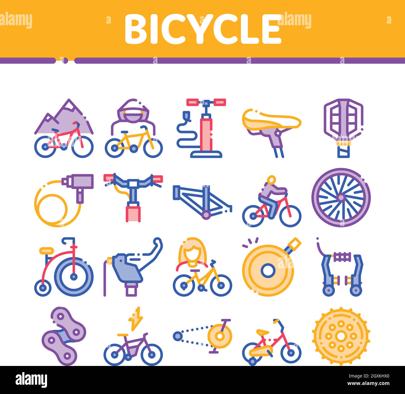 Bicycle Bike Details Collection Icons Set Vector Stock Vector Image ...