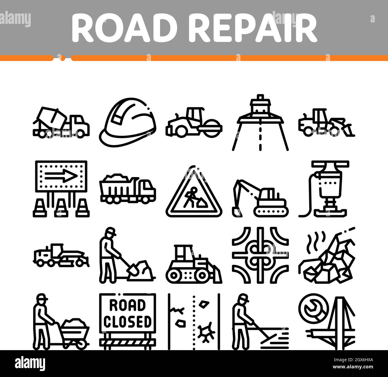 Road Repair And Construction Icons Set Vector Stock Vector Image & Art ...