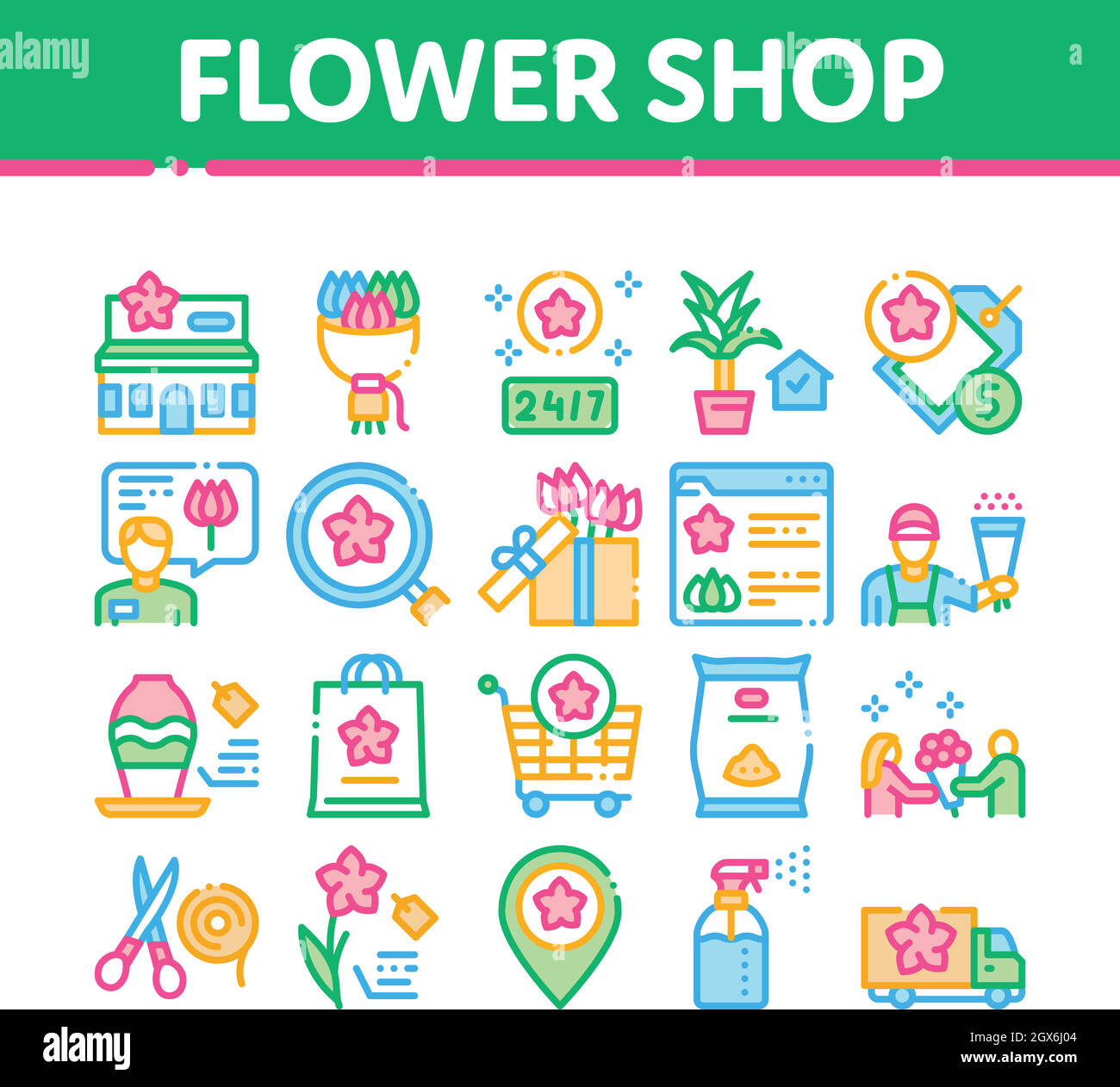 Flower Shop Boutique Collection Icons Set Vector Stock Vector Image ...