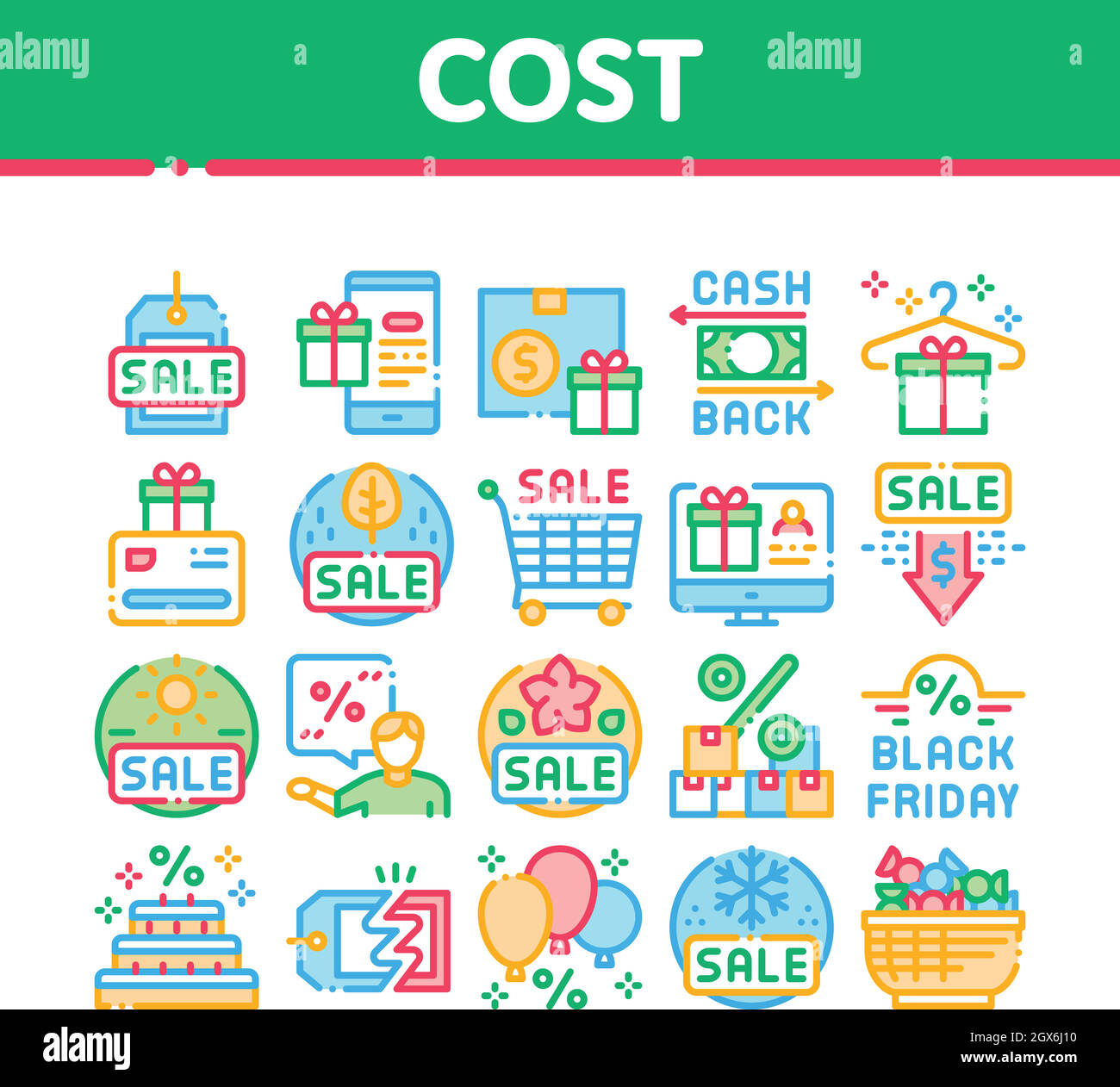 Cost Reduction Sale Collection Icons Set Vector Stock Vector Image ...