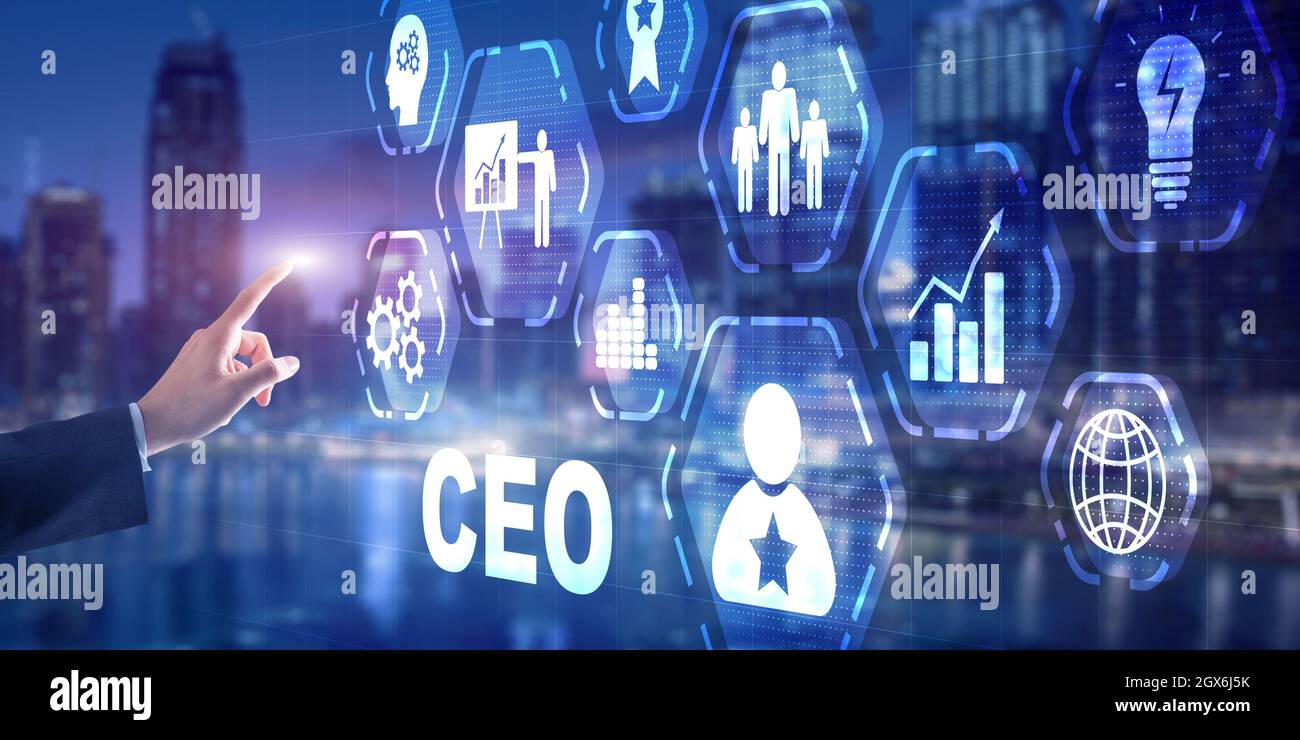 Chief Executive Officer CEO concept. Businessman hand touching CEO on ...