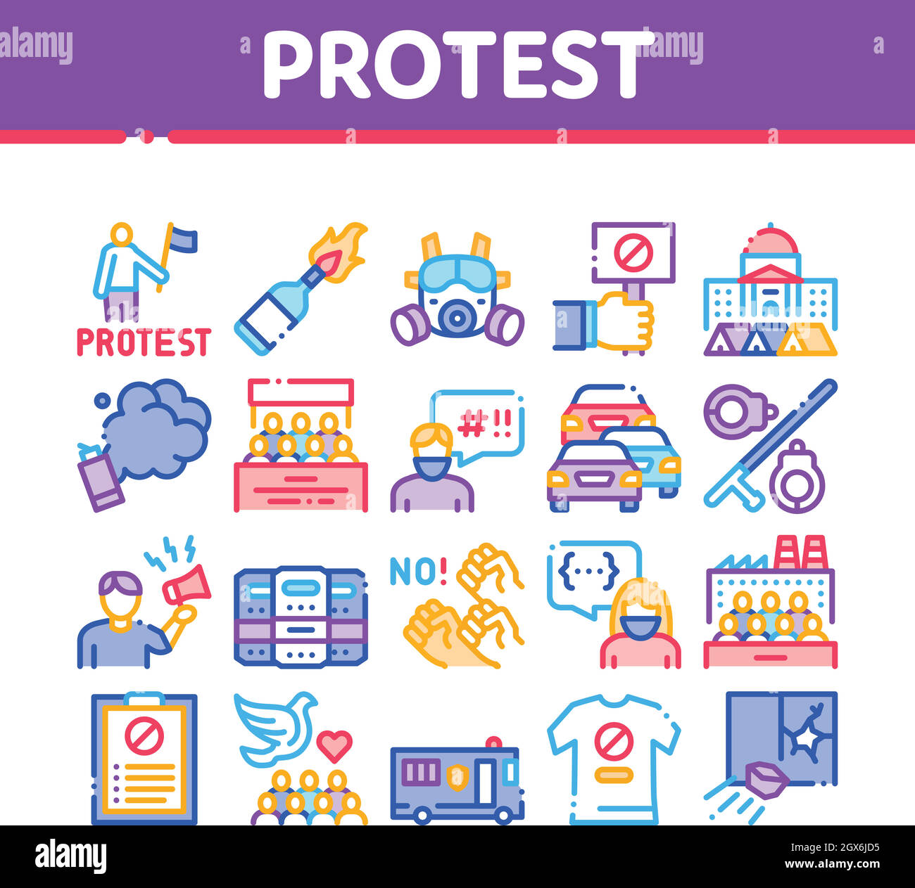 Protest And Strike Collection Icons Set Vector Stock Vector Image & Art ...