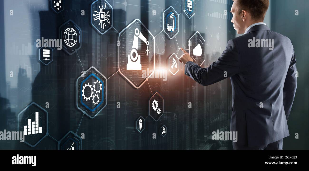 RPA Robotic Process Automation system. Big data and business concept on ...