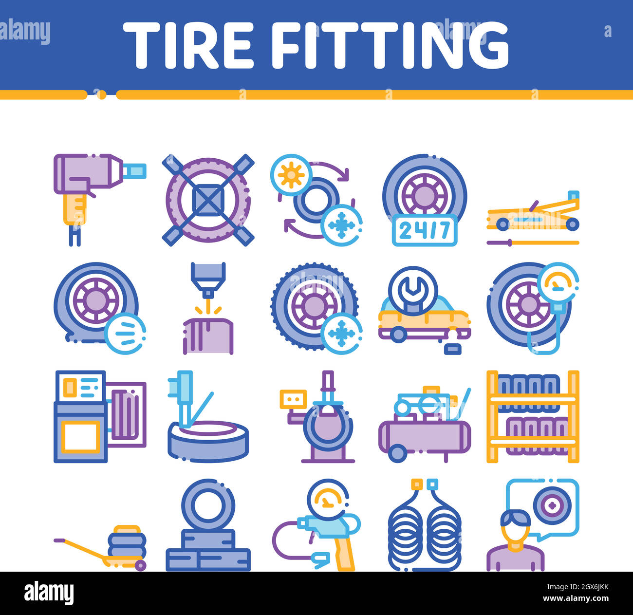 Tire Fitting Service Collection Icons Set Vector Stock Vector Image ...