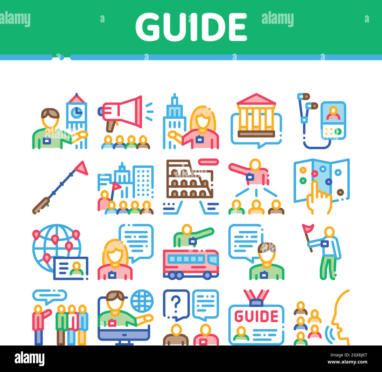 Guide Lead Traveler Collection Icons Set Vector Stock Vector Image ...