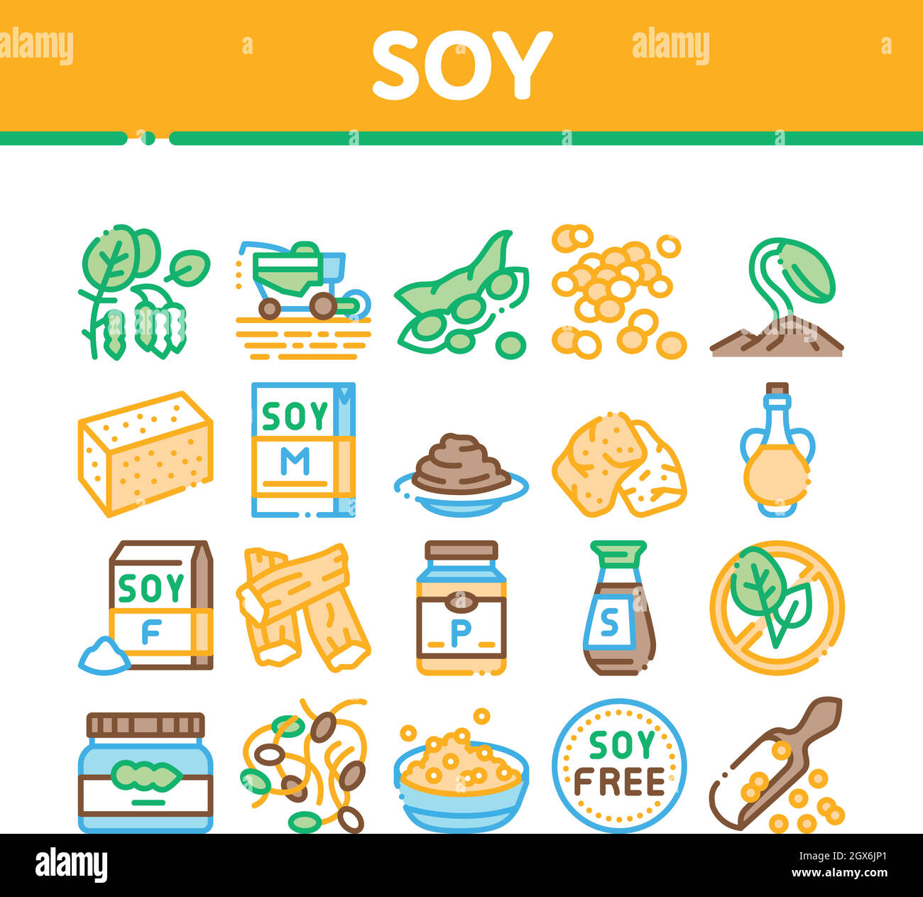 Soy Bean Food Product Collection Icons Set Vector Stock Vector Image ...