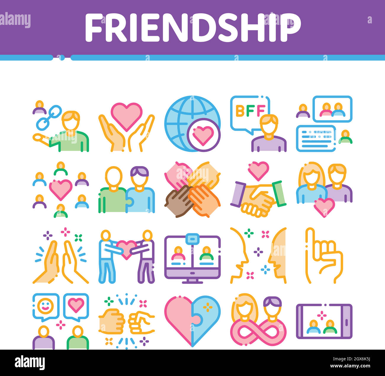Friendship Relation Collection Icons Set Vector Stock Vector Image ...