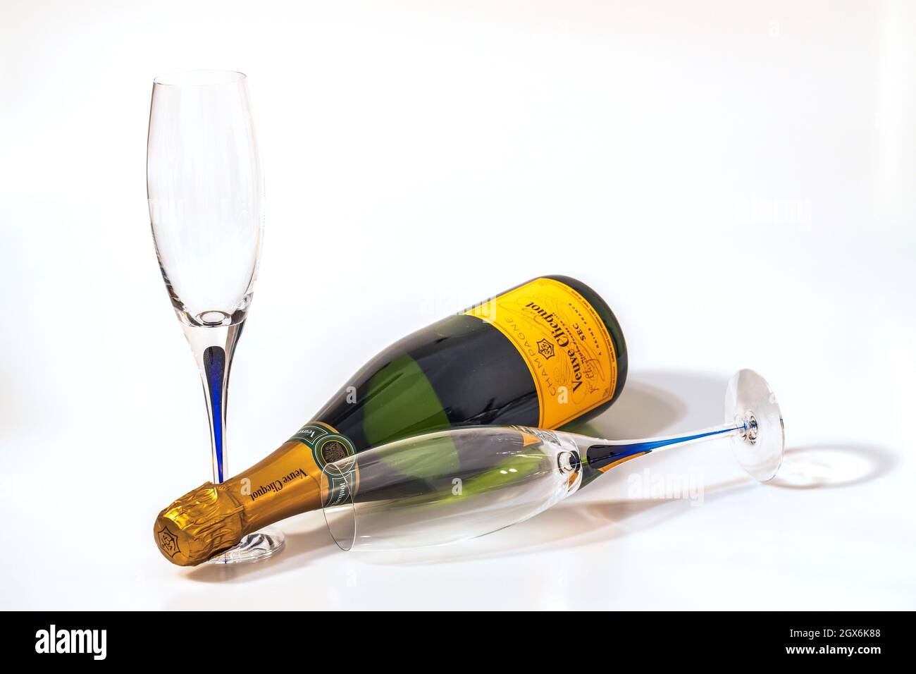 View of bottle of authentic french brut champagne Veuve Clicquot and ...