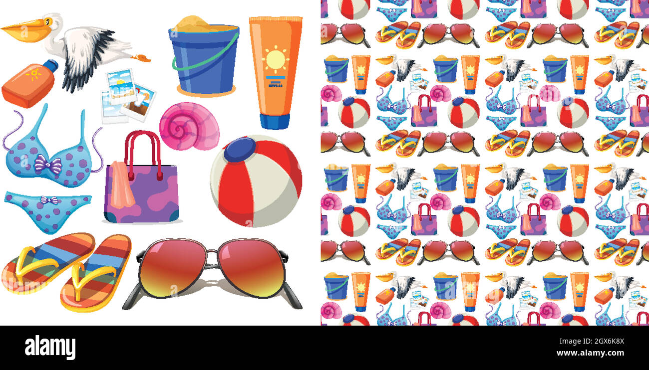 Seamless background design with isolated objects theme summer Stock ...