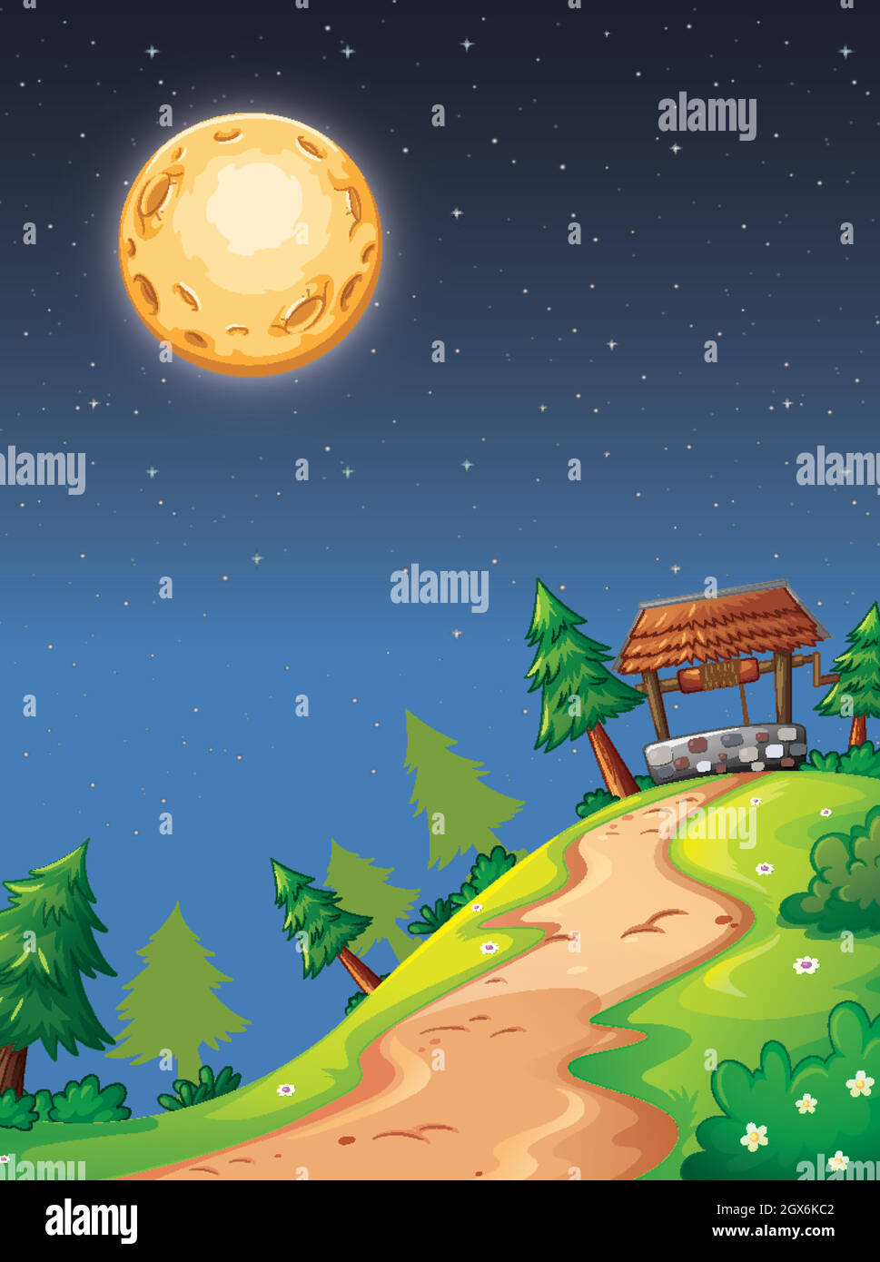 Stone well in the nature at night scene Stock Vector Image & Art - Alamy