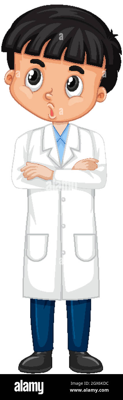 Happy boy in science gown standing on white background Stock Vector ...