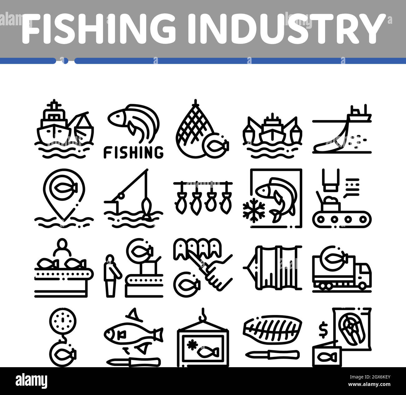 Fishing Industry Business Process Icons Set Vector Stock Vector Image ...