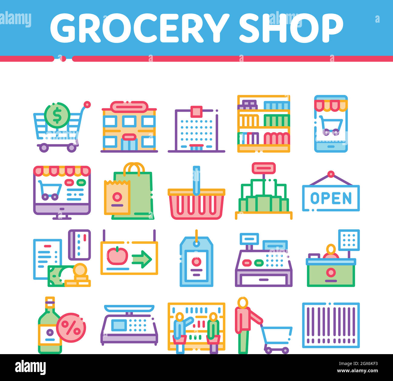 Grocery Shop Shopping Collection Icons Set Vector Stock Vector Image ...
