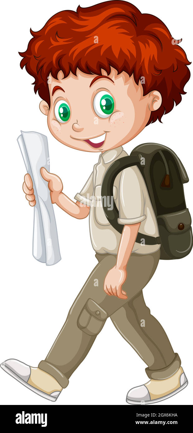 Boy walking with a map in hand Stock Vector Image & Art - Alamy