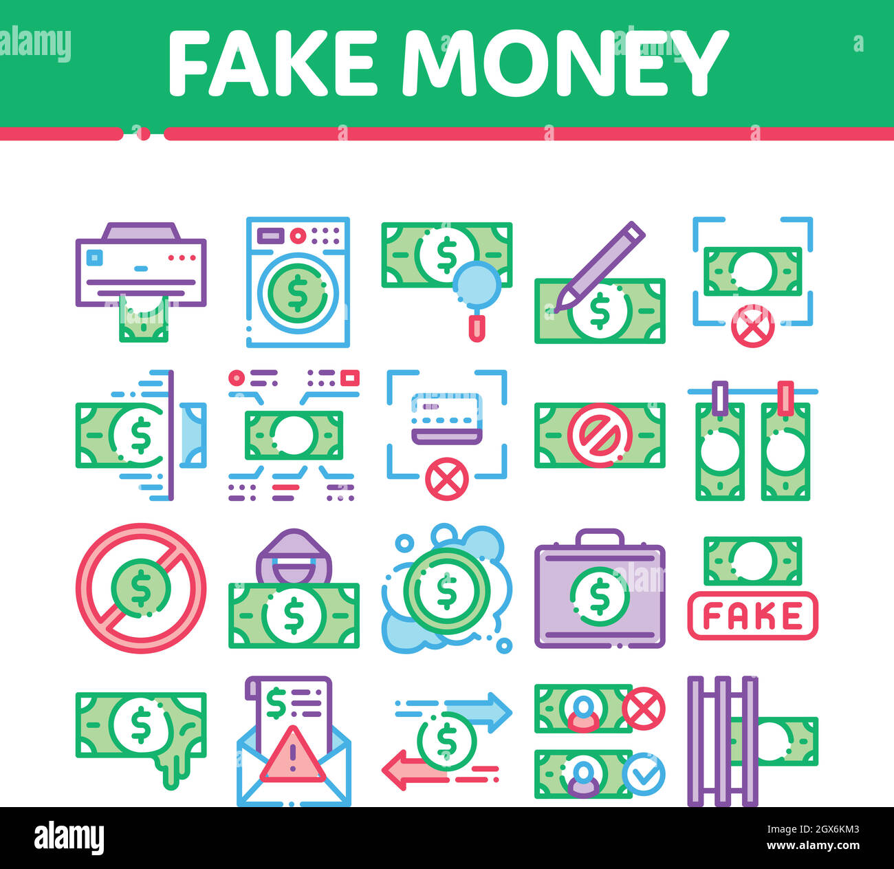 Fake Money Collection Elements Icons Set Vector Stock Vector Image ...