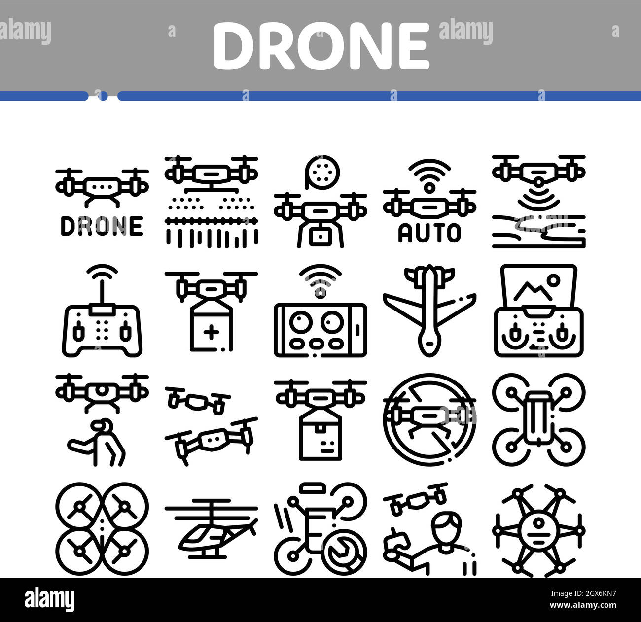 Drone Fly Quadrocopter Collection Icons Set Vector Stock Vector Image ...