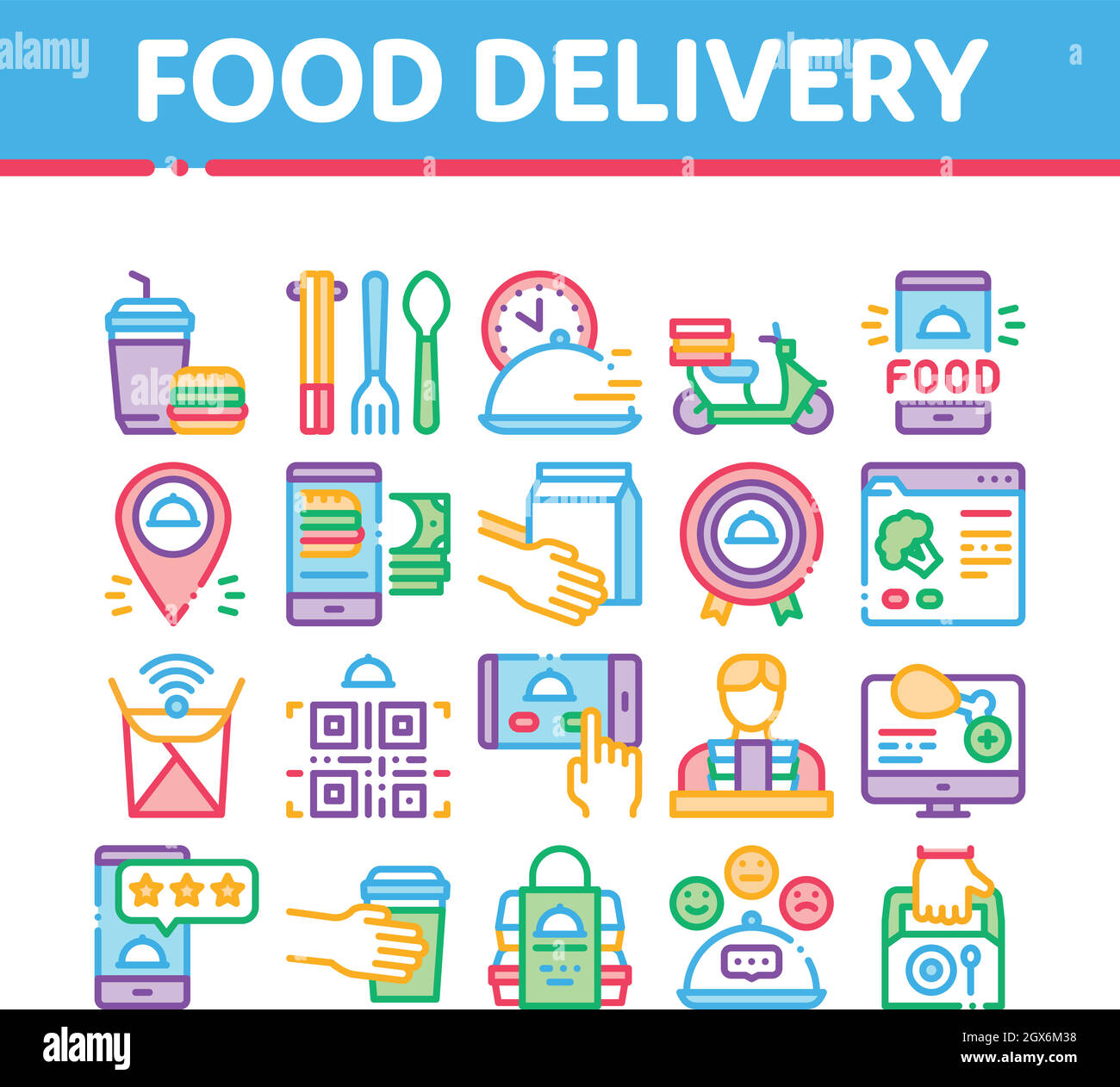 Food Delivery Service Collection Icons Set Vector Stock Vector Image ...