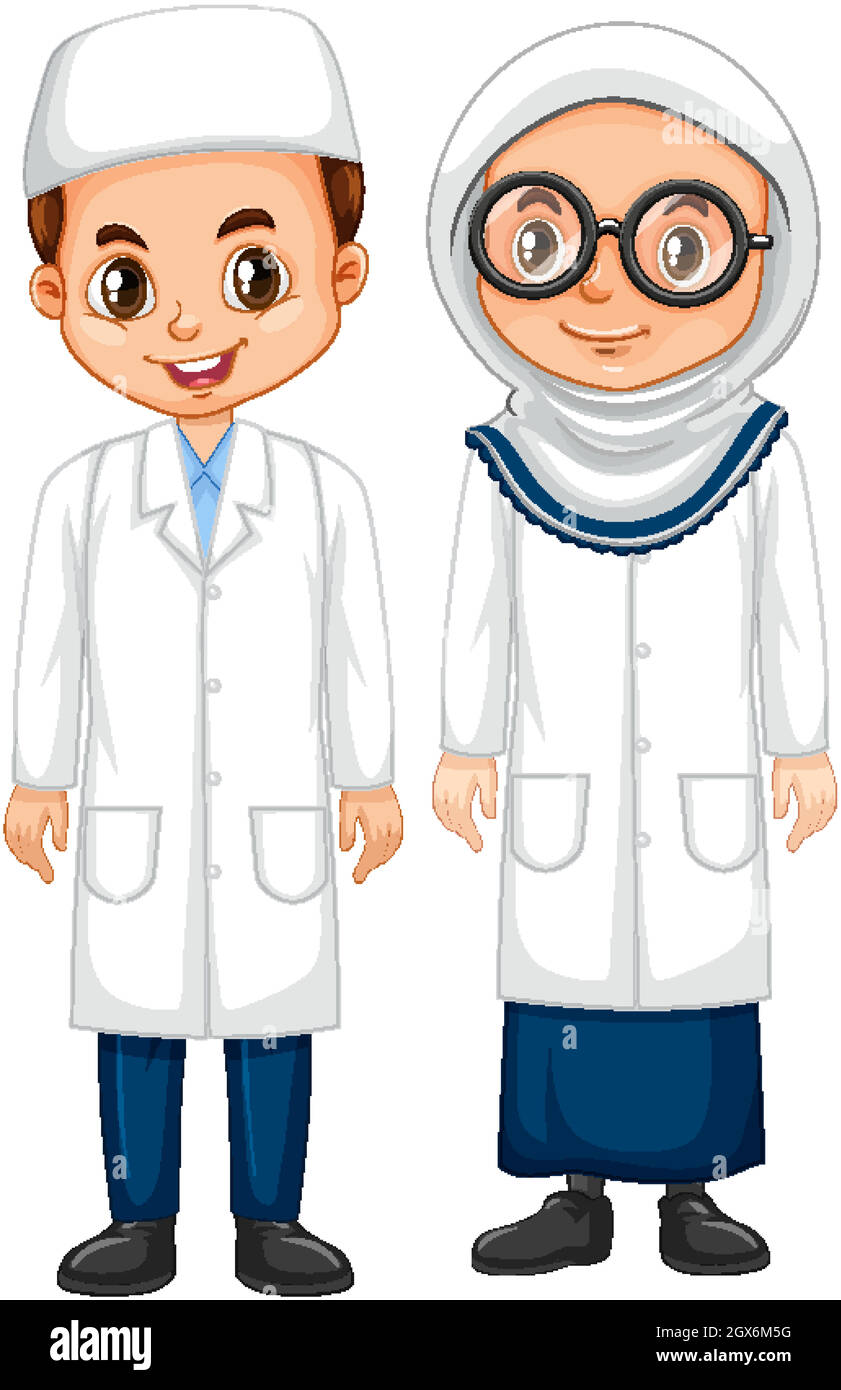 Boy and girl in science gown standing on white background Stock Vector ...