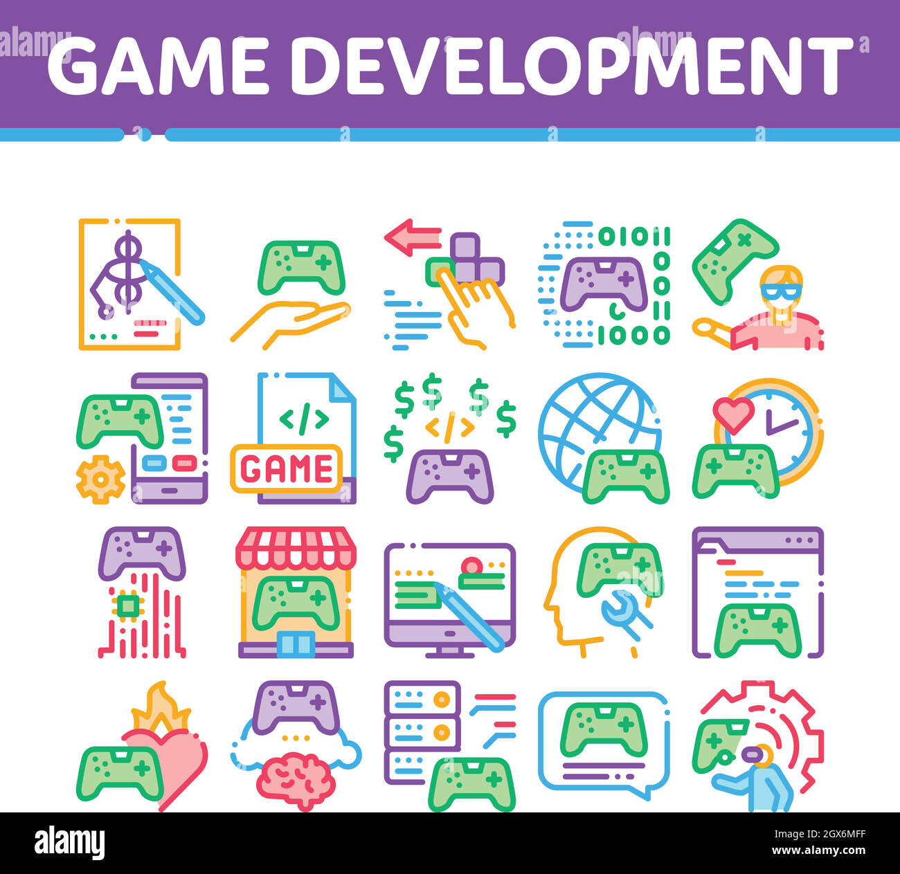 Video Game Development Collection Icons Set Vector Stock Vector Image ...