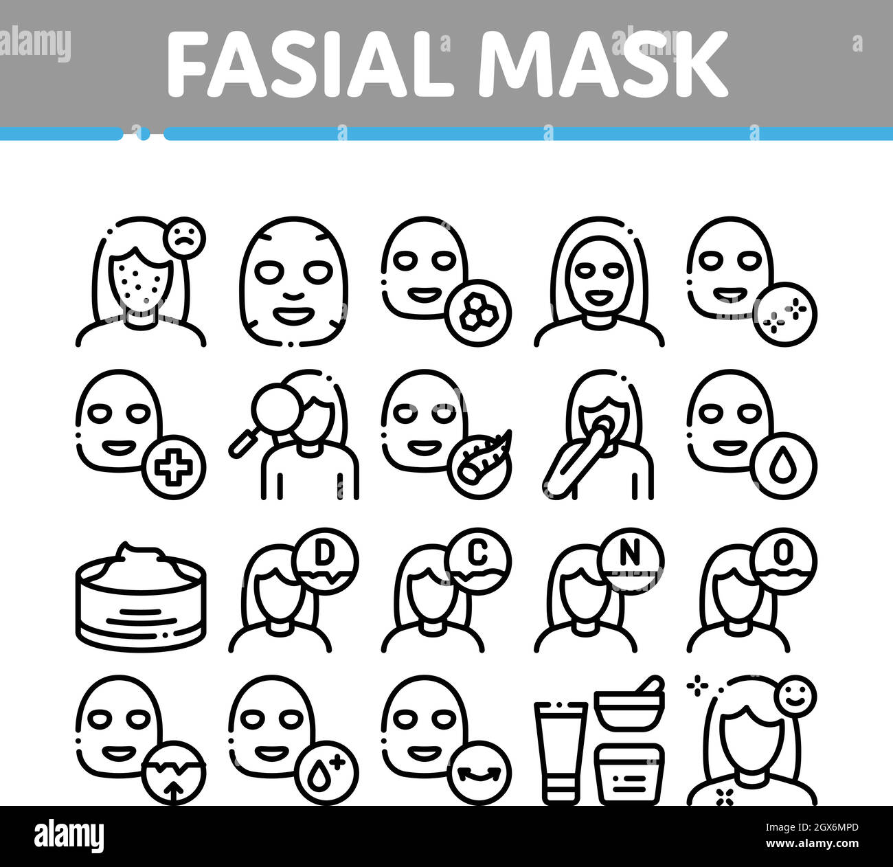 Facial Mask Healthcare Collection Icons Set Vector Stock Vector Image ...