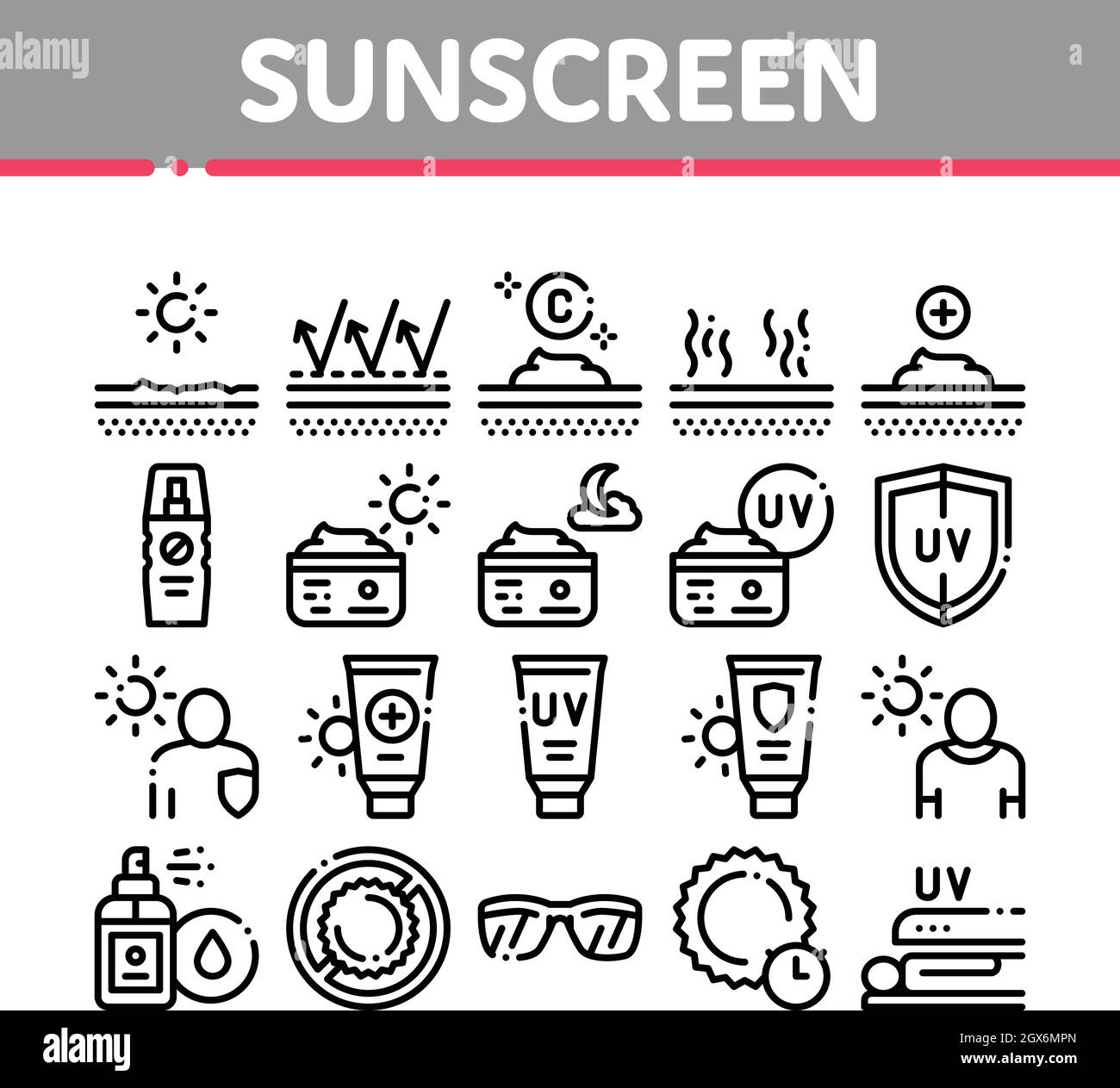 Sunscreen Collection Elements Icons Set Vector Stock Vector Image & Art ...