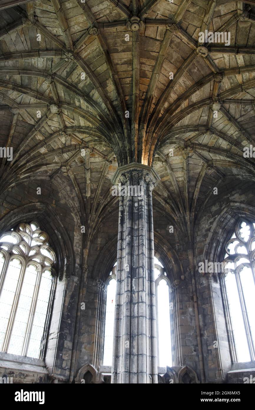 Low-angle shot of the chapter house vaulted ceiling of the famous ...