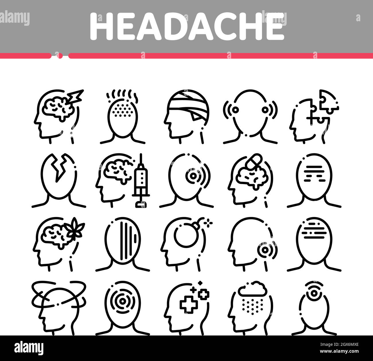 Headache Collection Elements Vector Icons Set Stock Vector Image & Art ...
