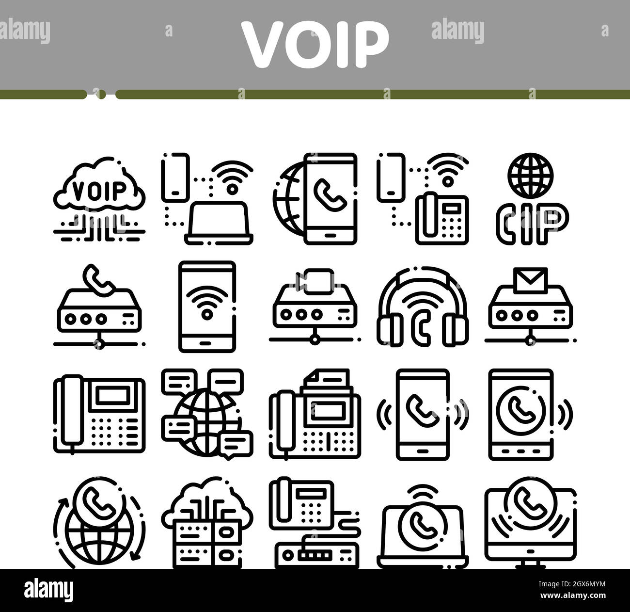 Voip Calling System Collection Icons Set Vector Stock Vector Image ...
