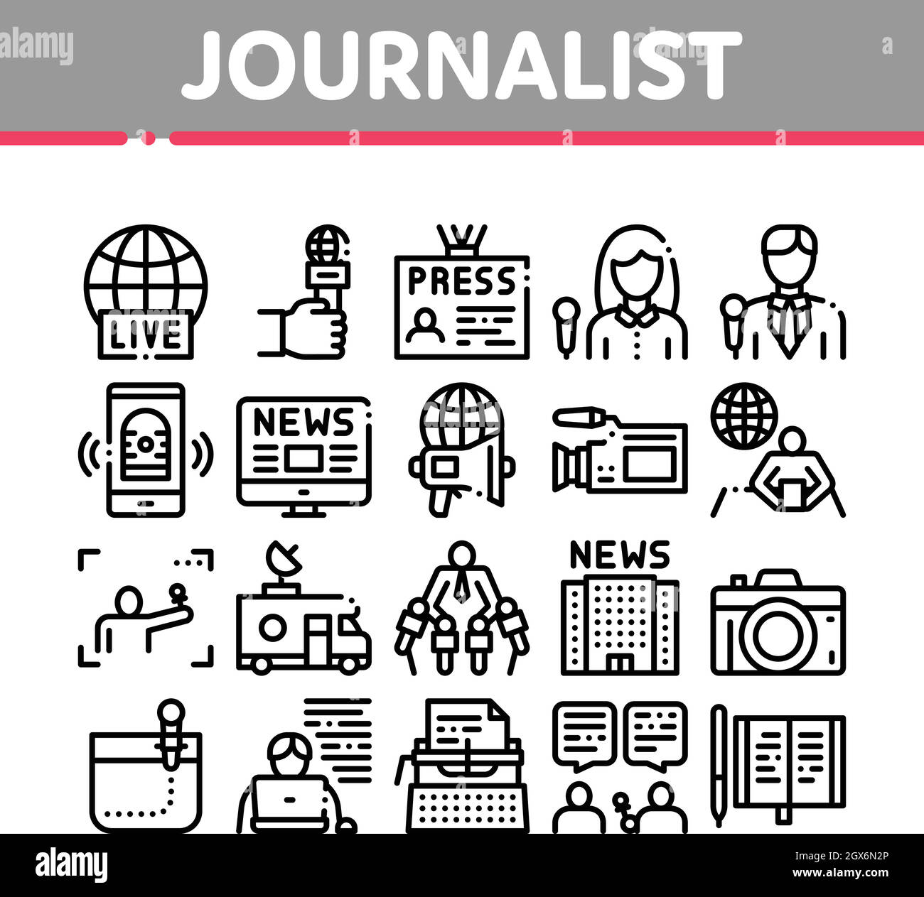 Journalist Reporter Collection Icons Set Vector Stock Vector Image ...