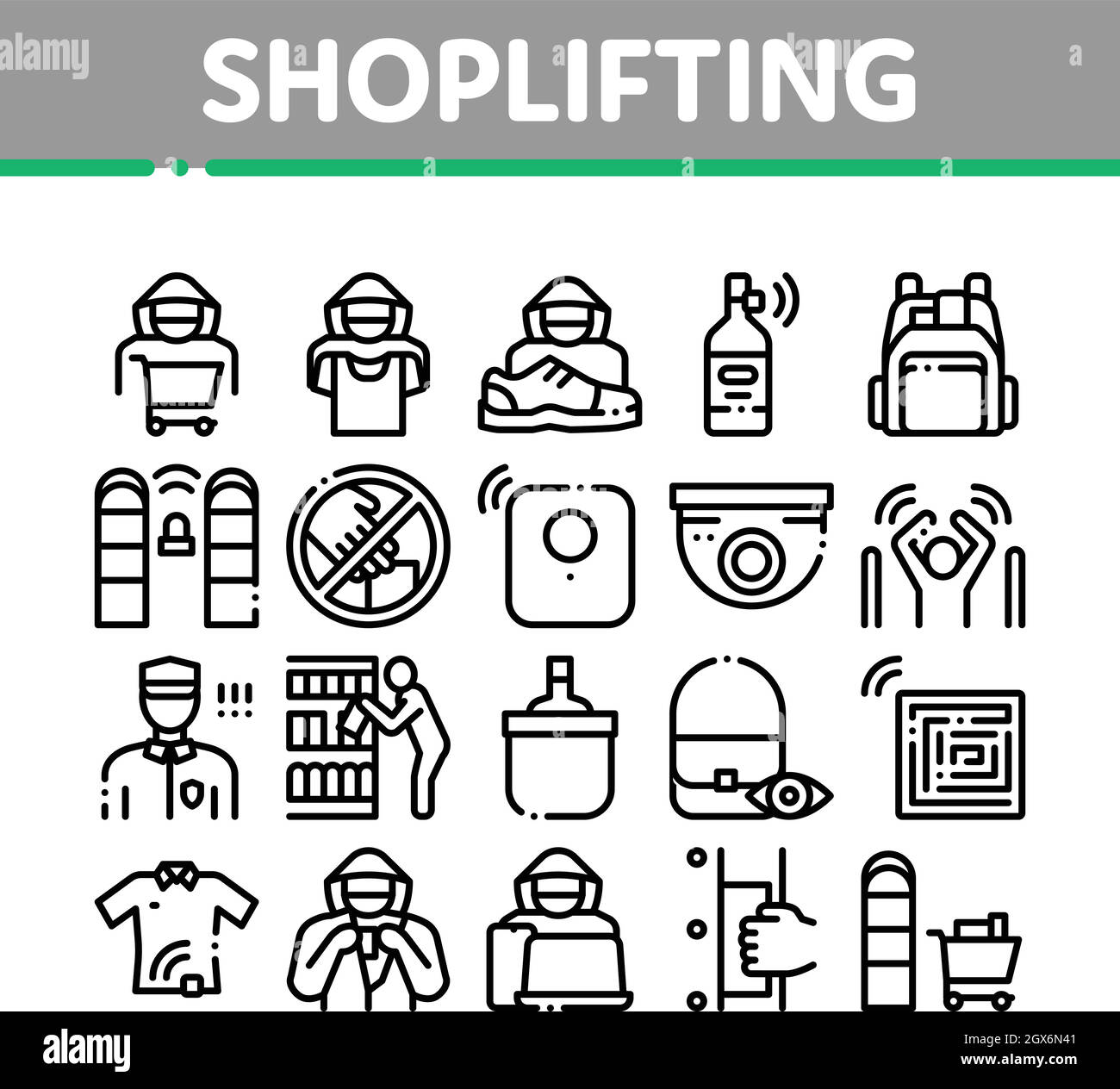 Shoplifting Collection Elements Icons Set Vector Stock Vector Image