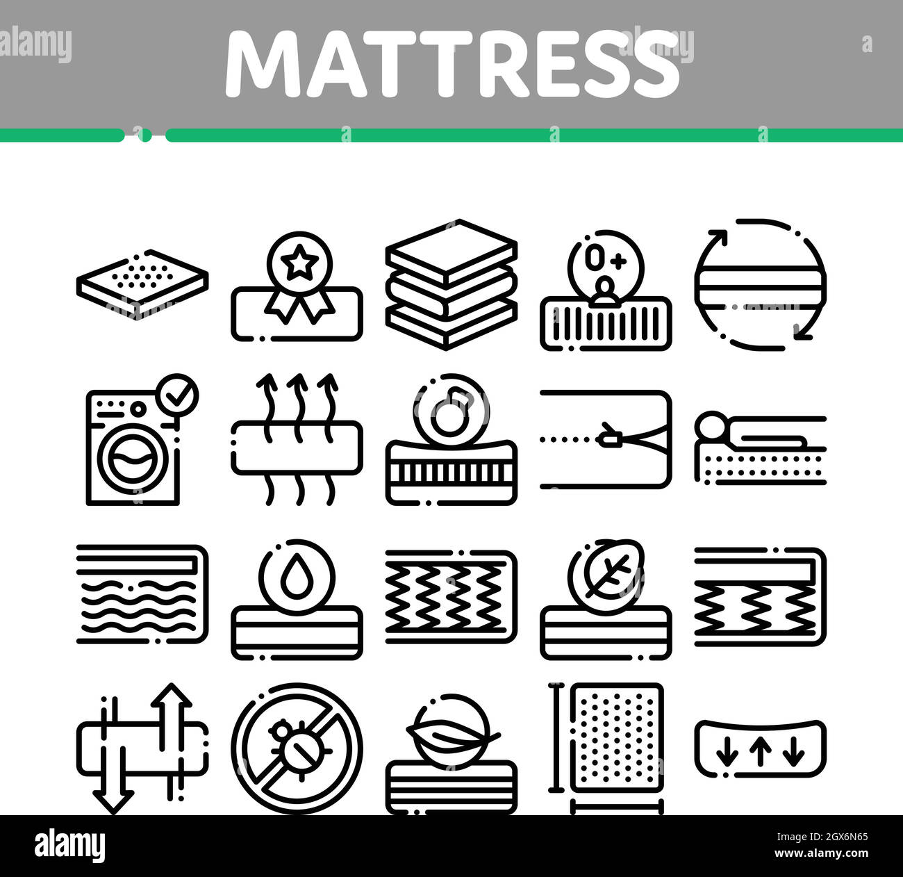 Mattress Orthopedic Collection Icons Set Vector Stock Vector Image ...