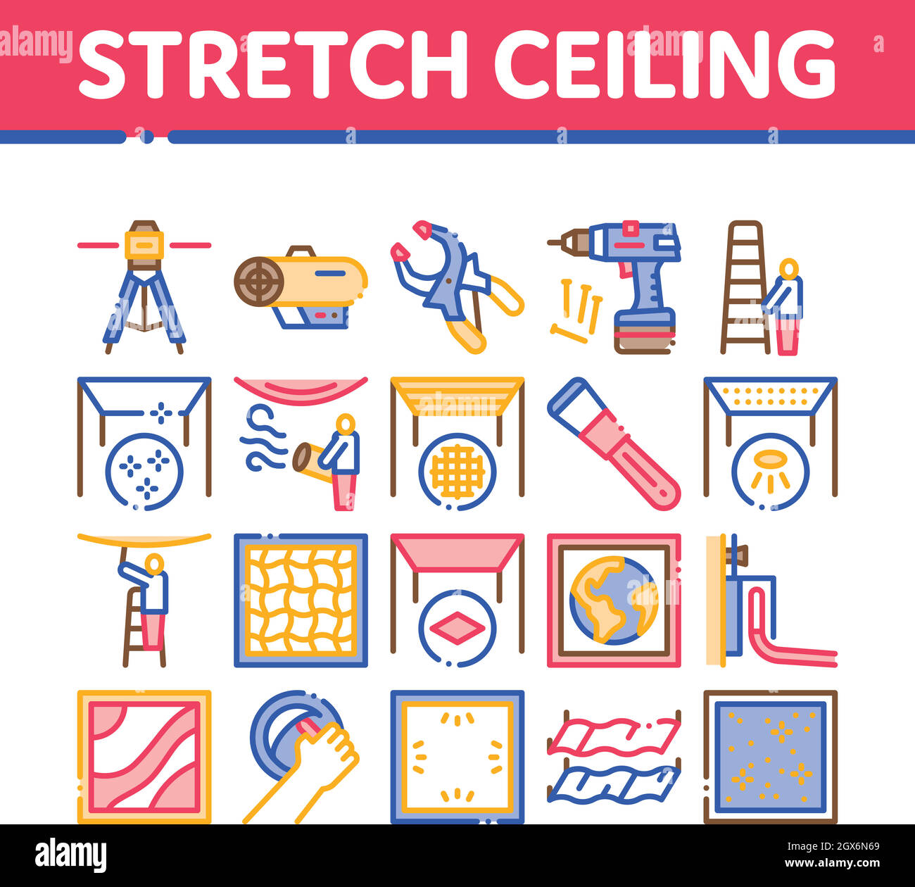 Stretch Ceiling Tile Collection Icons Set Vector Stock Vector Image ...