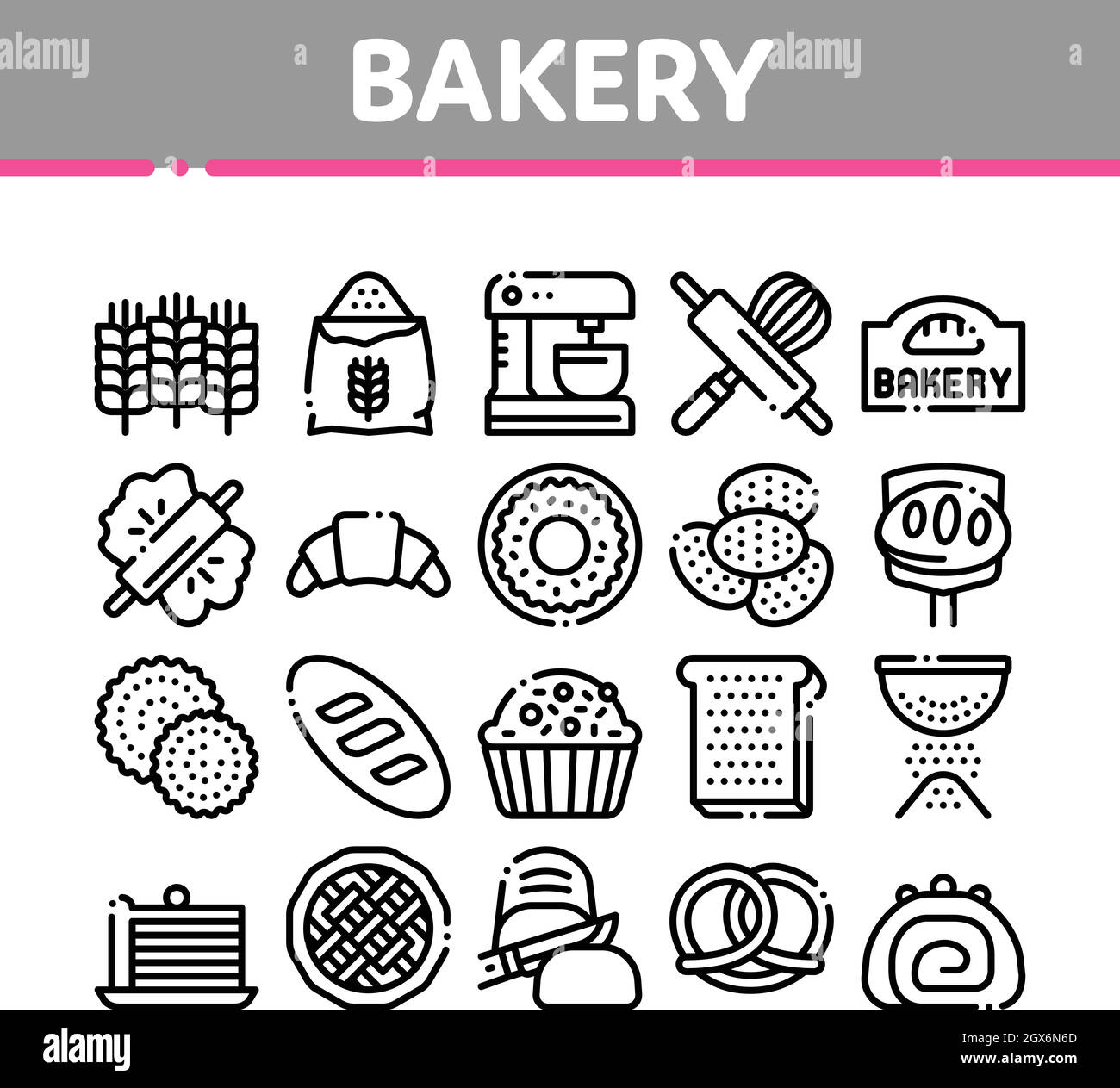 Bakery Tasty Food Collection Icons Set Vector Stock Vector Image & Art ...