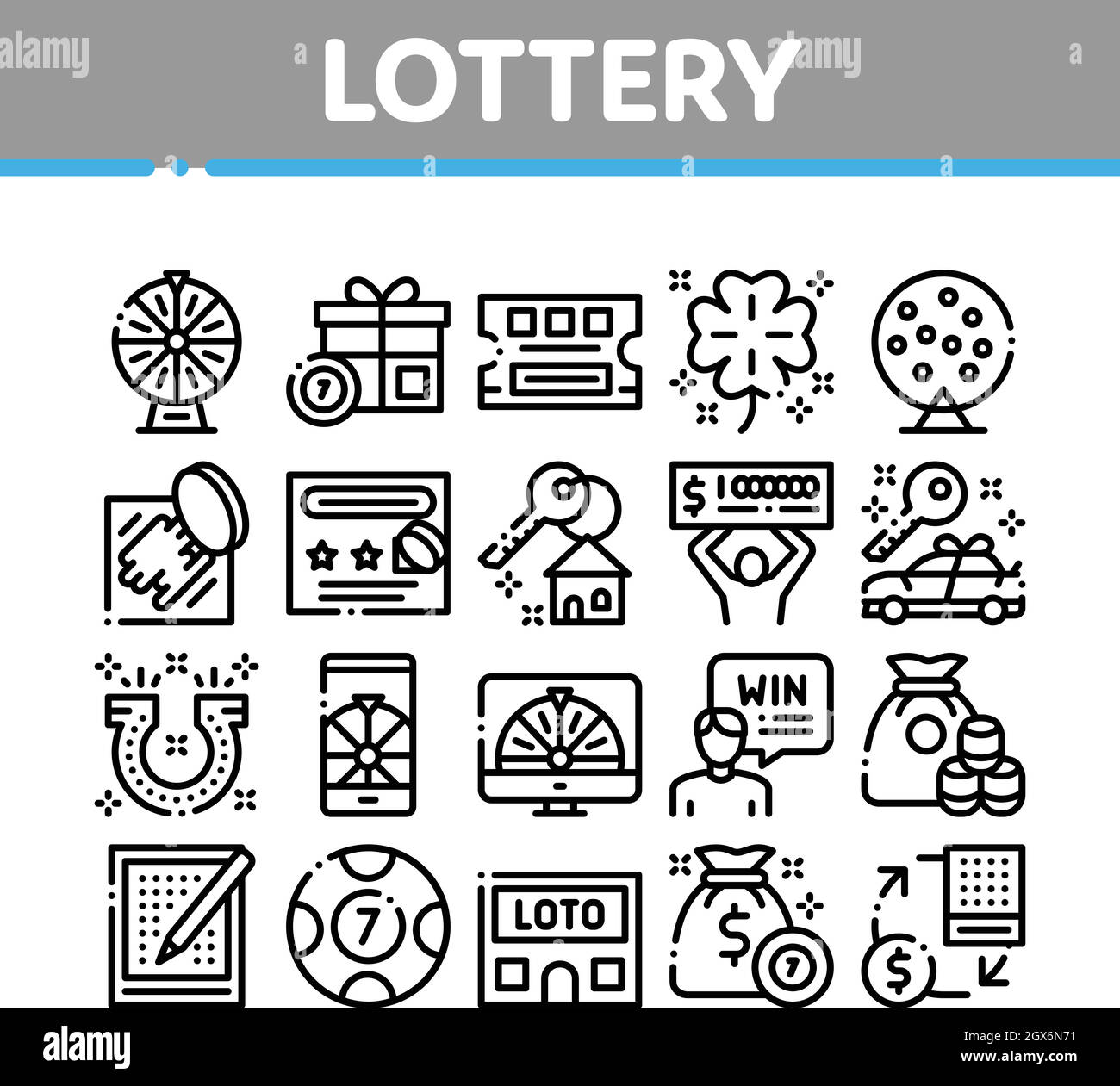 Lottery Gambling Game Collection Icons Set Vector Stock Vector Image ...