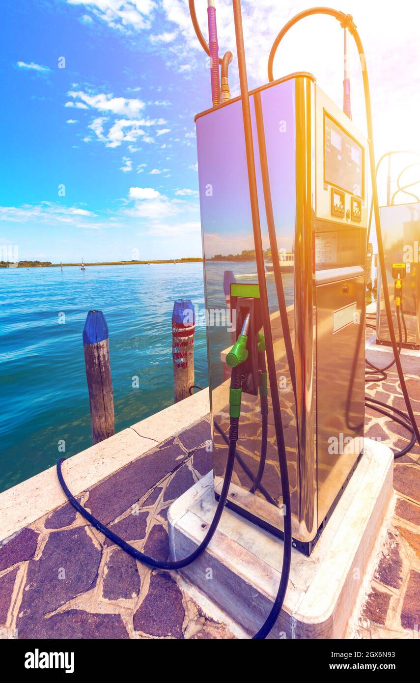 Boat petrol station, marine diesel fuel station Stock Photo - Alamy
