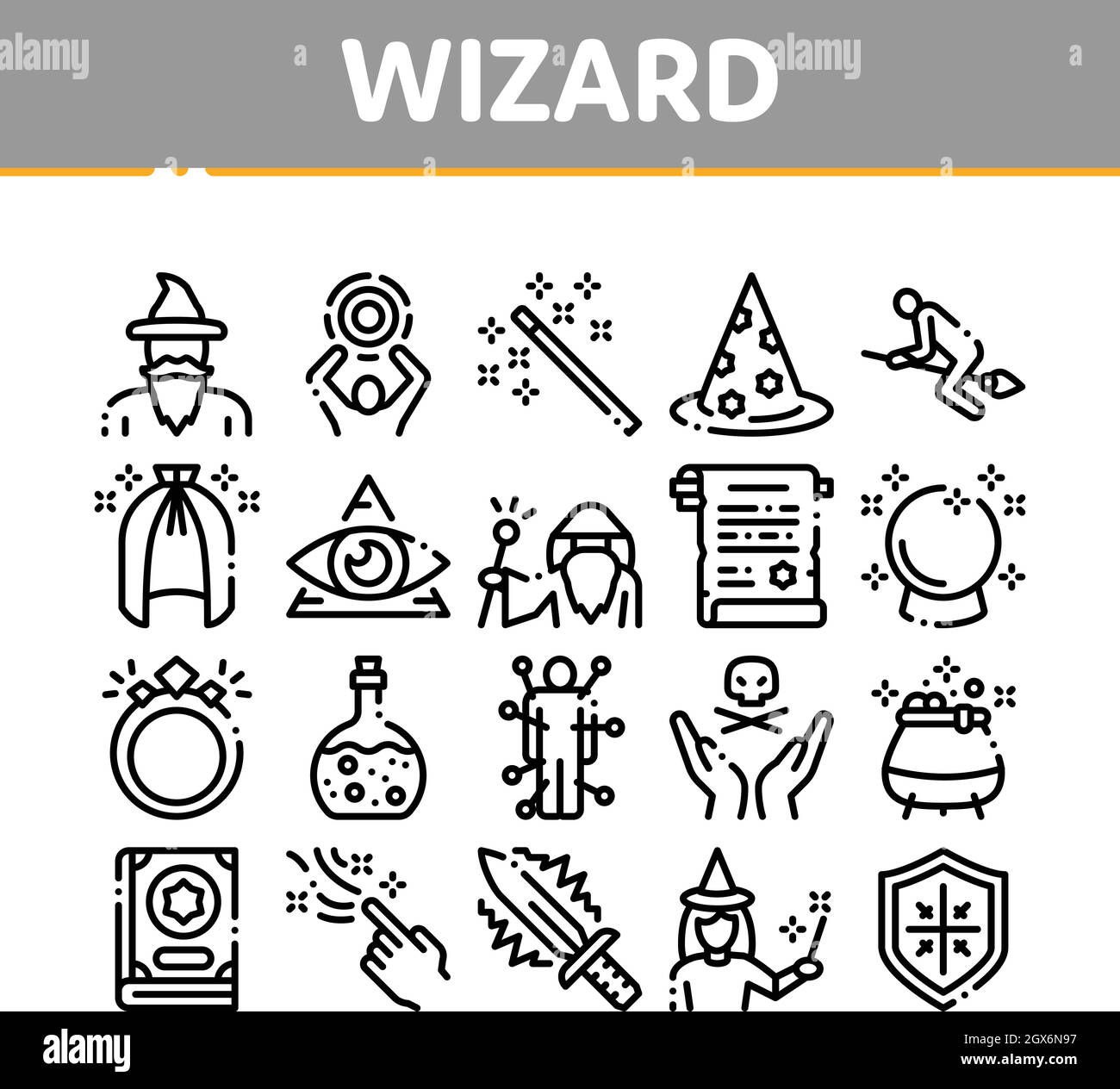 Wizard Magic Equipment Collection Icons Set Vector Stock Vector Image ...