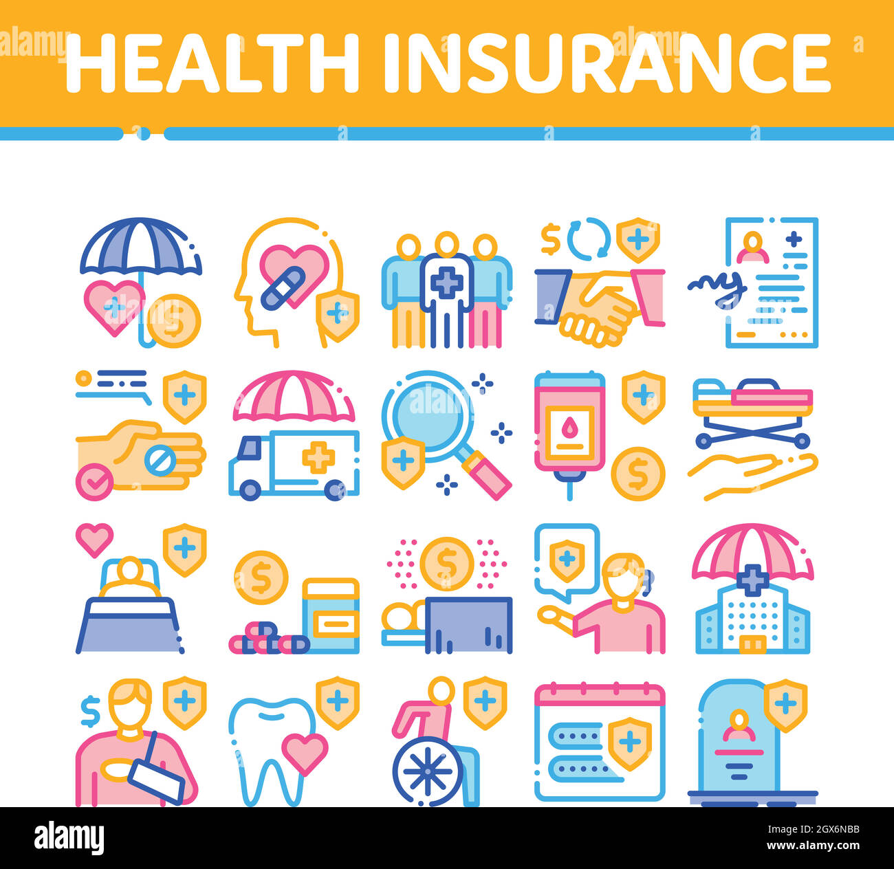 Health Insurance Care Collection Icons Set Vector Stock Vector Image ...