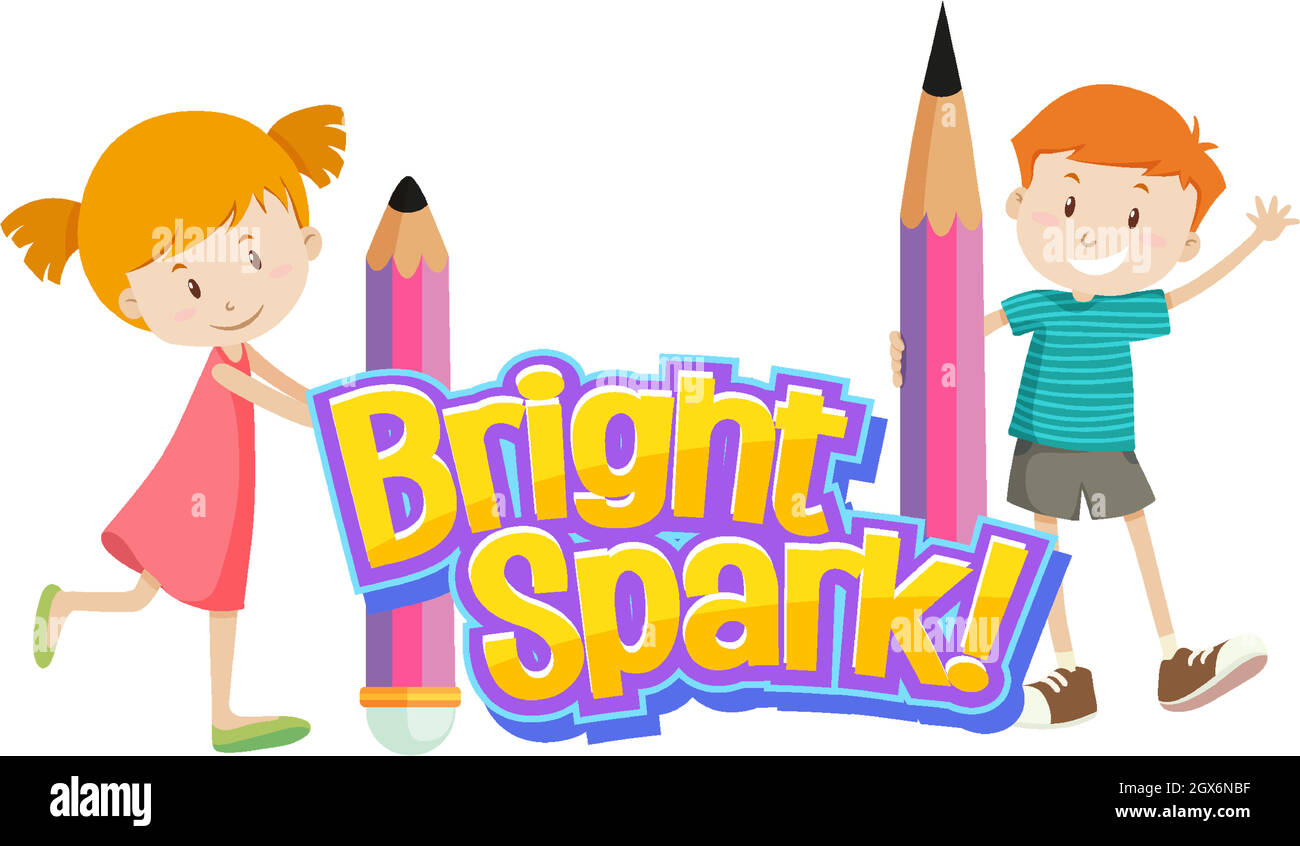 Font design for word bright spark with cute kids Stock Vector Image ...