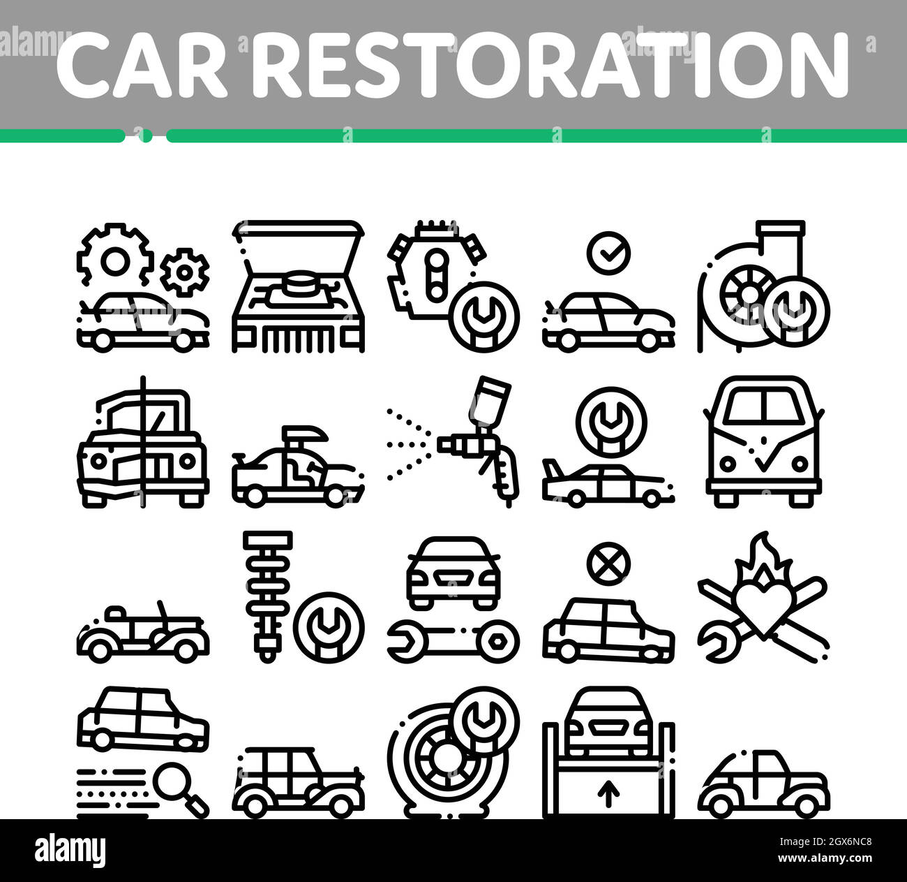 Car Restoration Repair Collection Icons Set Vector Stock Vector Image ...