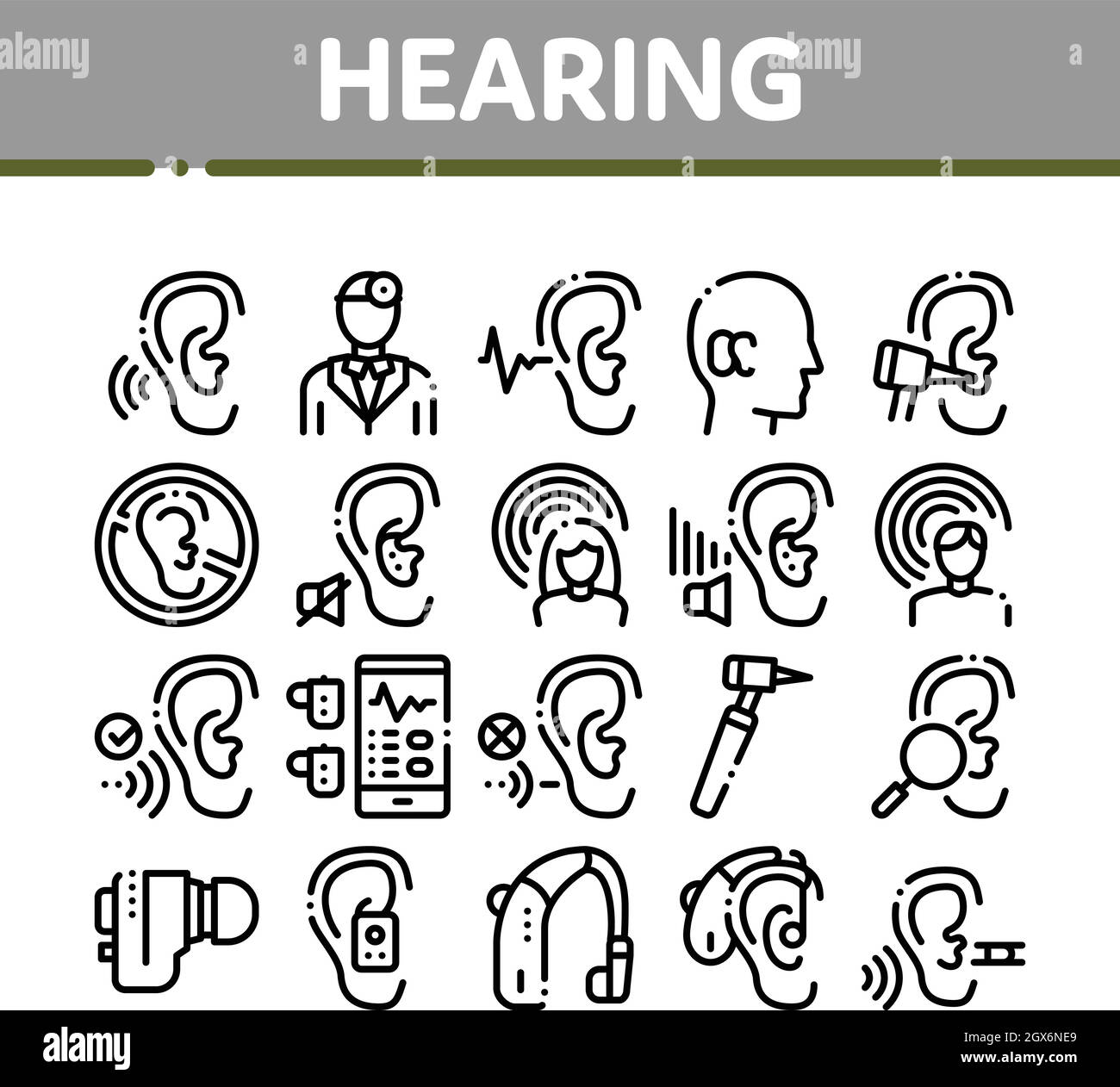 Hearing Human Sense Collection Icons Set Vector Stock Vector Image ...
