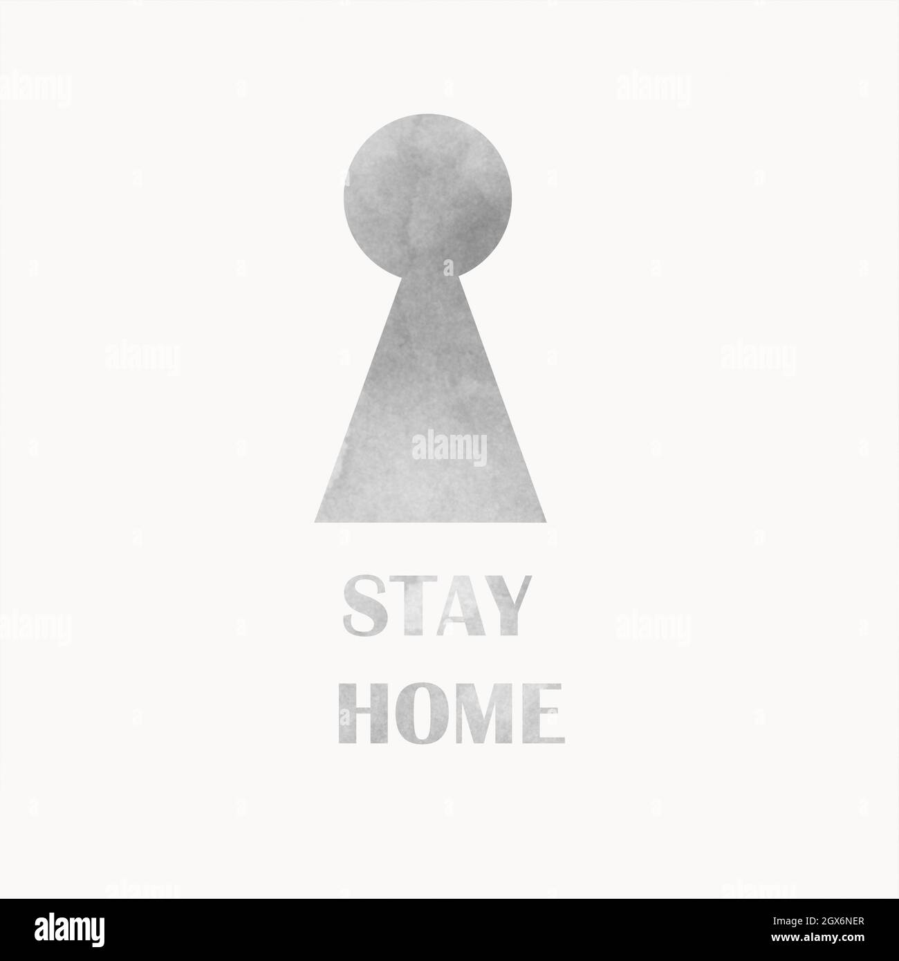 Keyhole and lettering stay at home made from watercolor texture. White ...