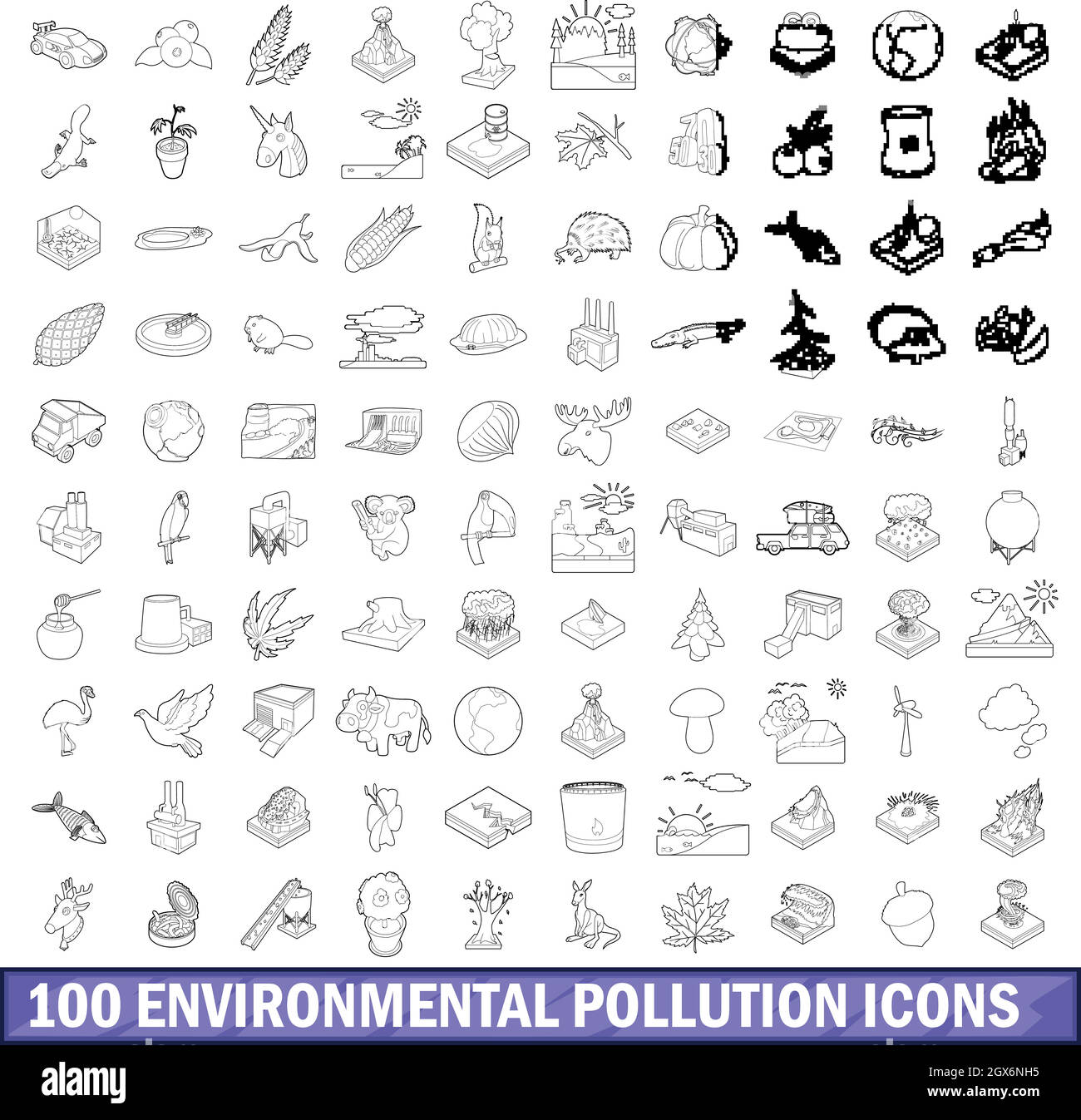 100 environmental pollution icons set Stock Vector Image & Art - Alamy