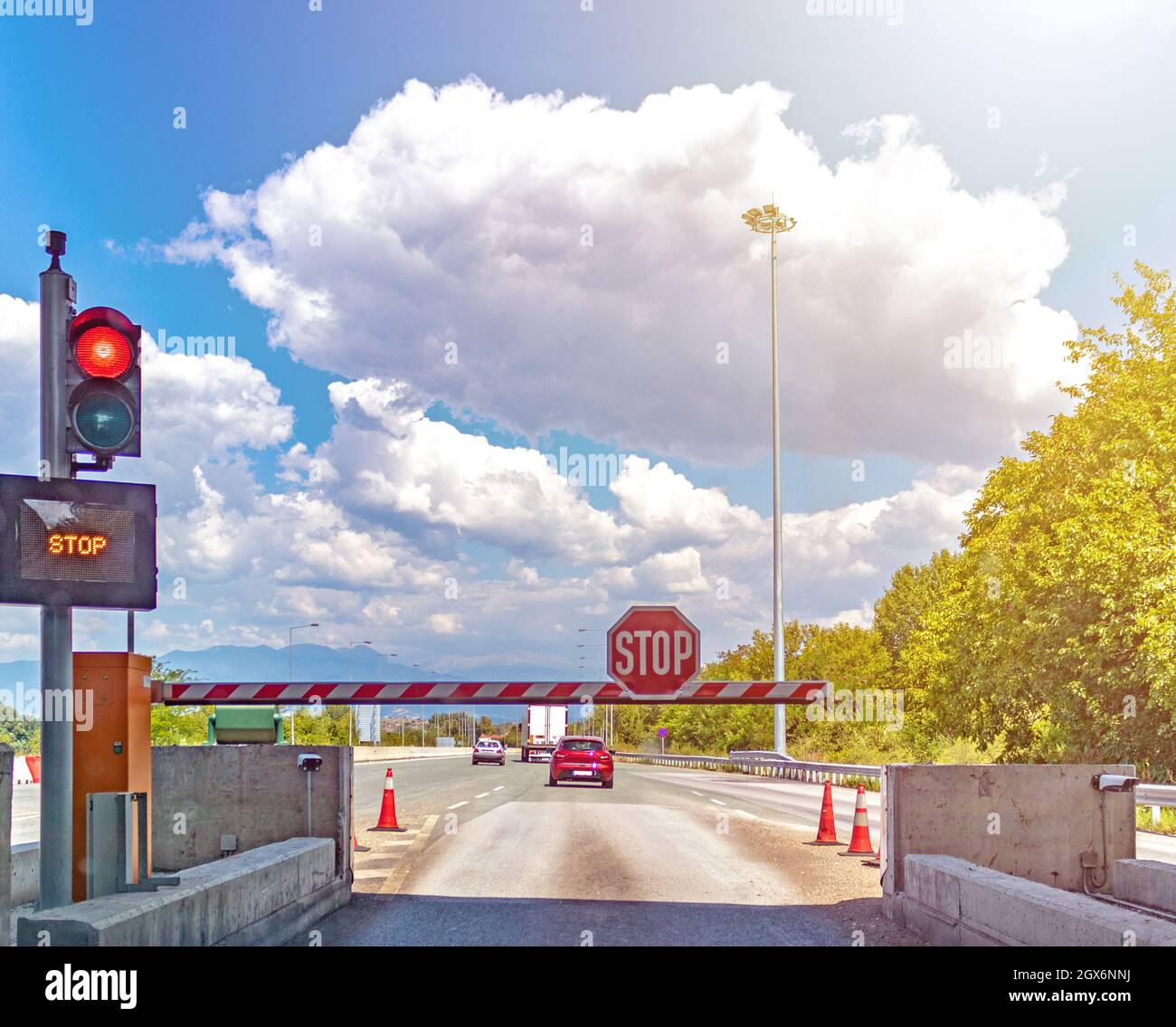 Automatic road barrier, stop, concept: toll road, boom barrier Stock ...